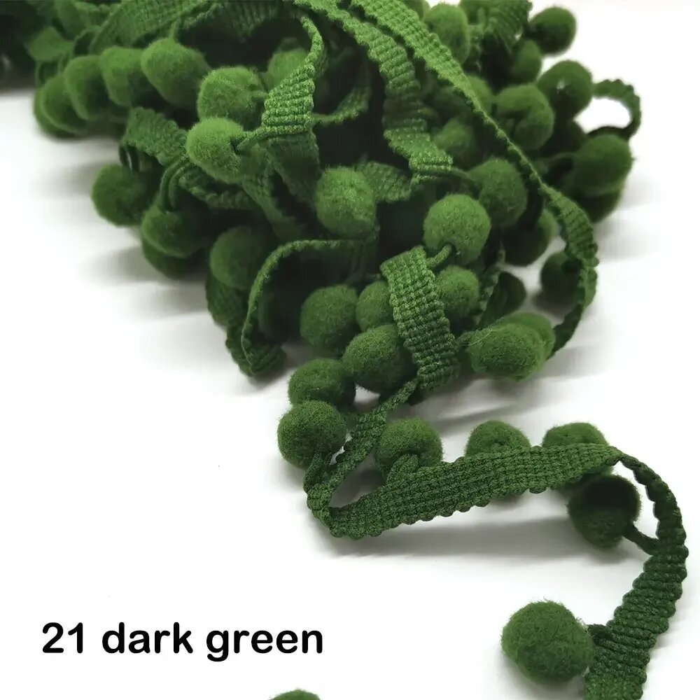 Темно-зеленая лента с помпонами 5 ярдов, Цвет: 21 DarkGreen