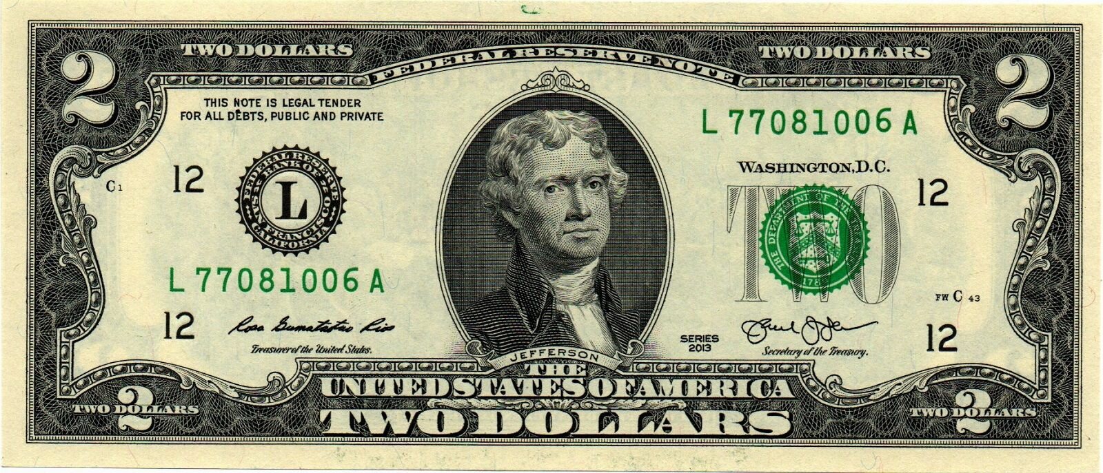 2 доллара 2013 год США 77 08 1006
