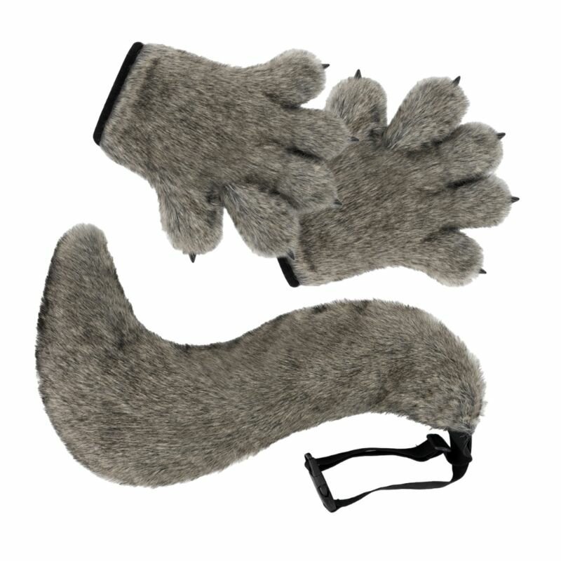 Имитирующий хвост плюшевого животного-волка с когтями- серый