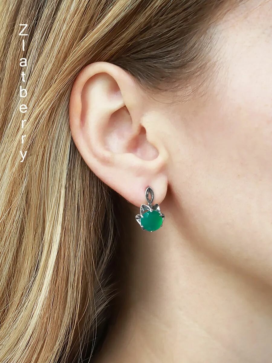 Серьги, серебро, 925 проба, агат