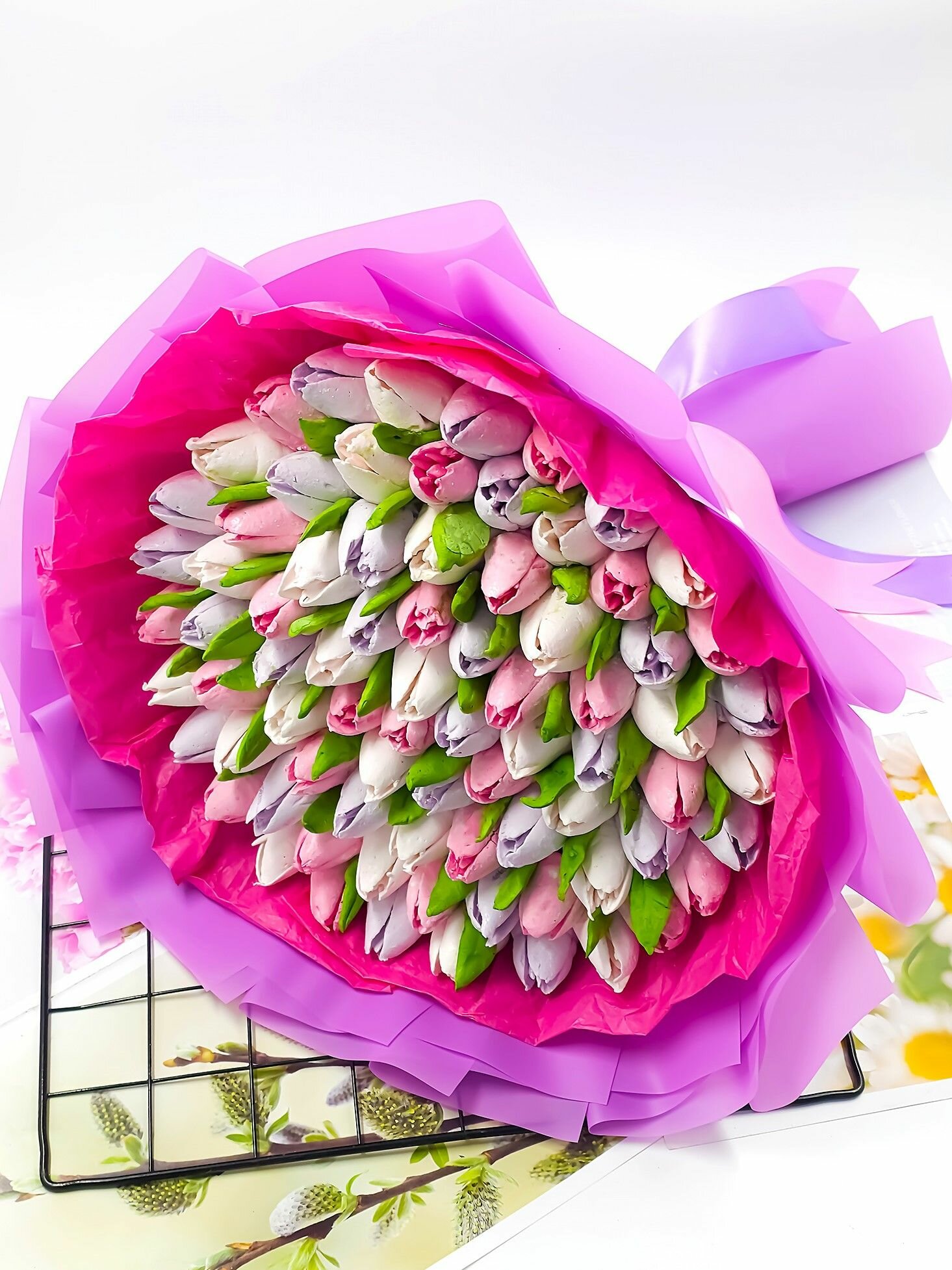 Букет из зефира 'Мадам Дофамин' 81 шт. сладкий подарок подруге, маме, жене на День рождения, Подарочный набор