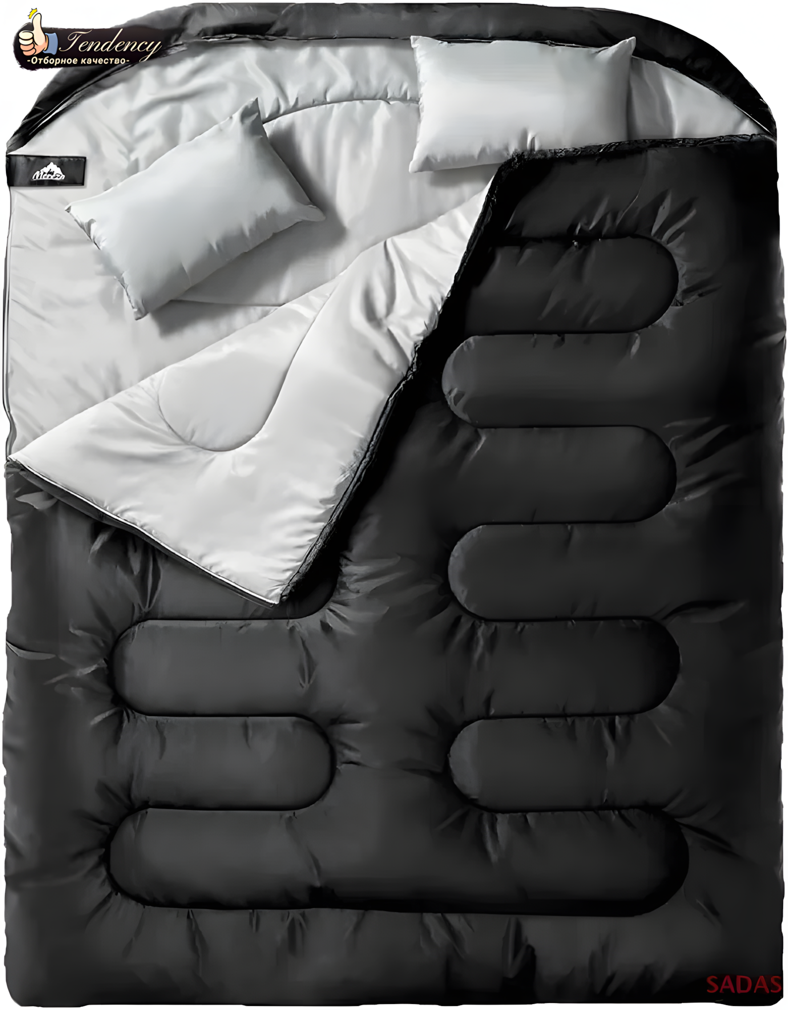 Спальный мешок для двоих, В комплекте две подушки, 230 см (зима/осень), утепленный, водонепроницаемый, разъемный