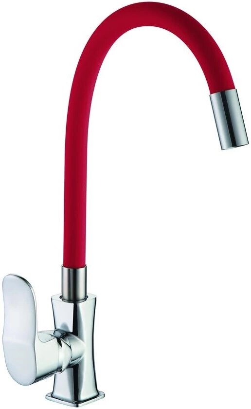 Смеситель для кухни D-Lin D155318-4 с гибким изливом, хром/красный