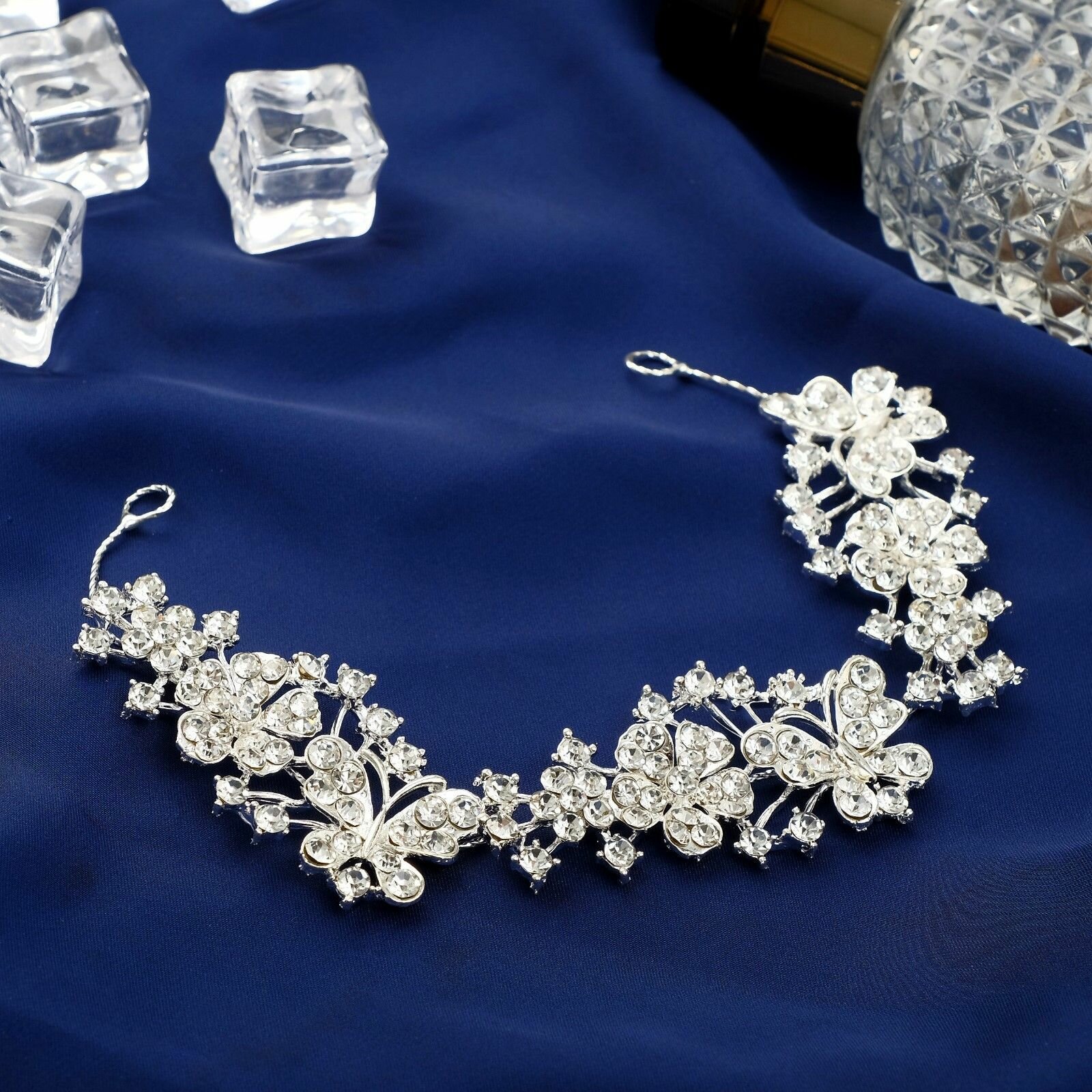 Диадема для волос "Мальви" бабочки на цвета*, 21 см, серебро, на невидимках