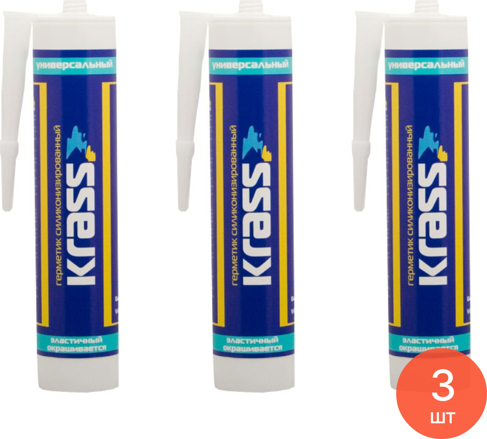 Герметик силиконизированный Krass / Красс универсальный, прозрачный, 300мл / строительство и ремонт (комплект из 3 шт)
