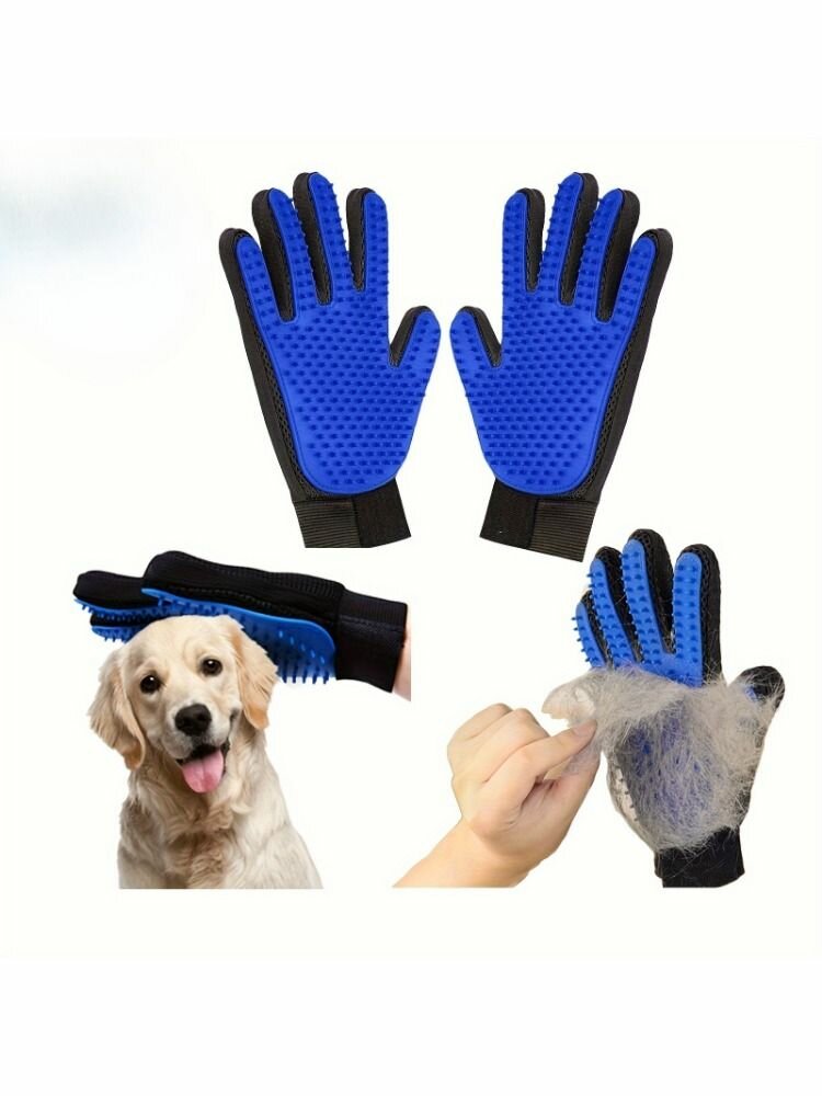 Перчатка для ухода за шерстью, для кошек и собак, силиконовая, синяя, 150г
