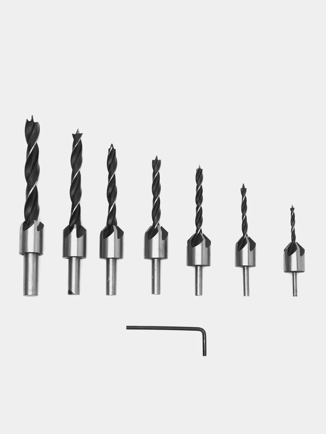 Набор сверл для зенковки 7шт (3,4,5,6,7,8,10 мм) с зенкером
