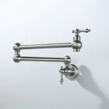 Настенный складной кухонный смеситель с двойной ручкой, одинарный холодный хром