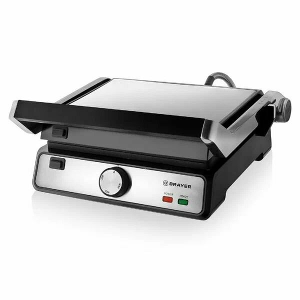 Электрогриль BRAYER BR2002, серебристый, антипригарное покрытие, 2000Вт