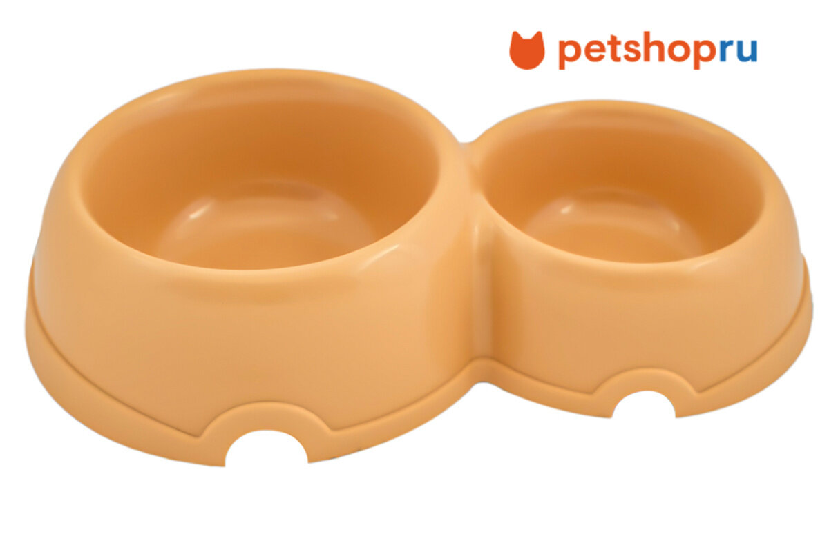 Yami Yami миски Двойная круглая миска для кошек пластиковая, бежевая, 150 х 250 мл