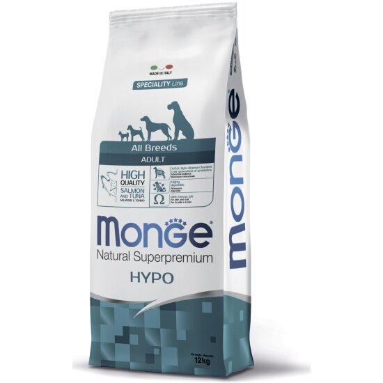 Корм Monge Speciality Line Hypo для взрослых собак всех пород, гипоаллергенный лосось с тунцом 12кг