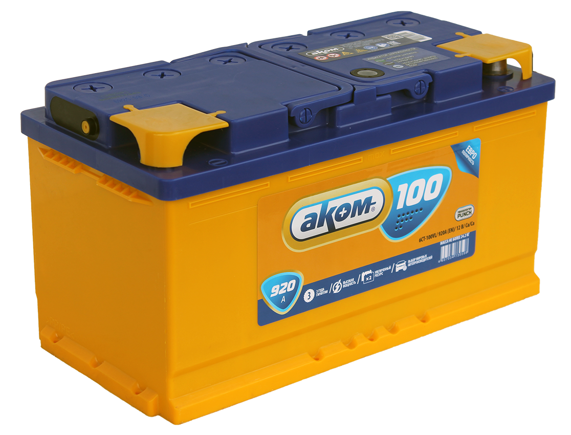 Аккумулятор AKOM 100 Ач 920 А (352х175х190) обратная полярность