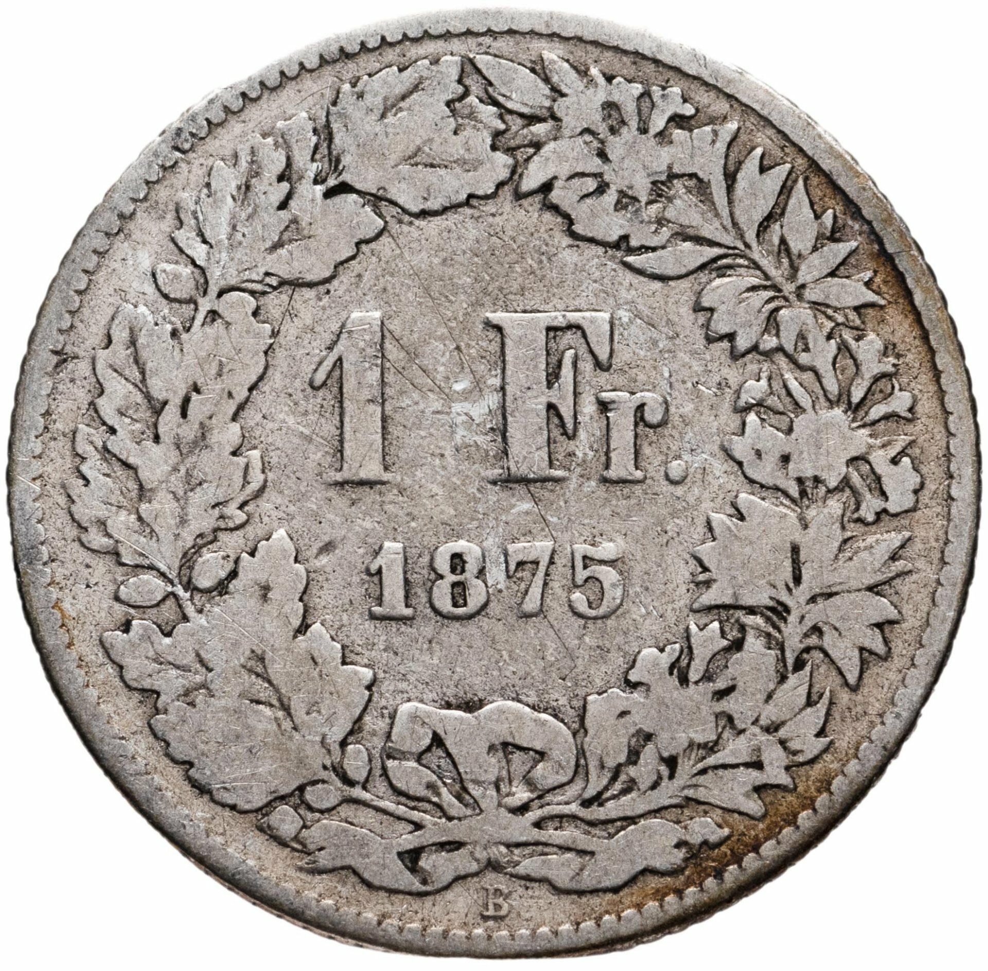 Швейцария 1 франк franc 1875-1905, Серебро 835, в сохранности F