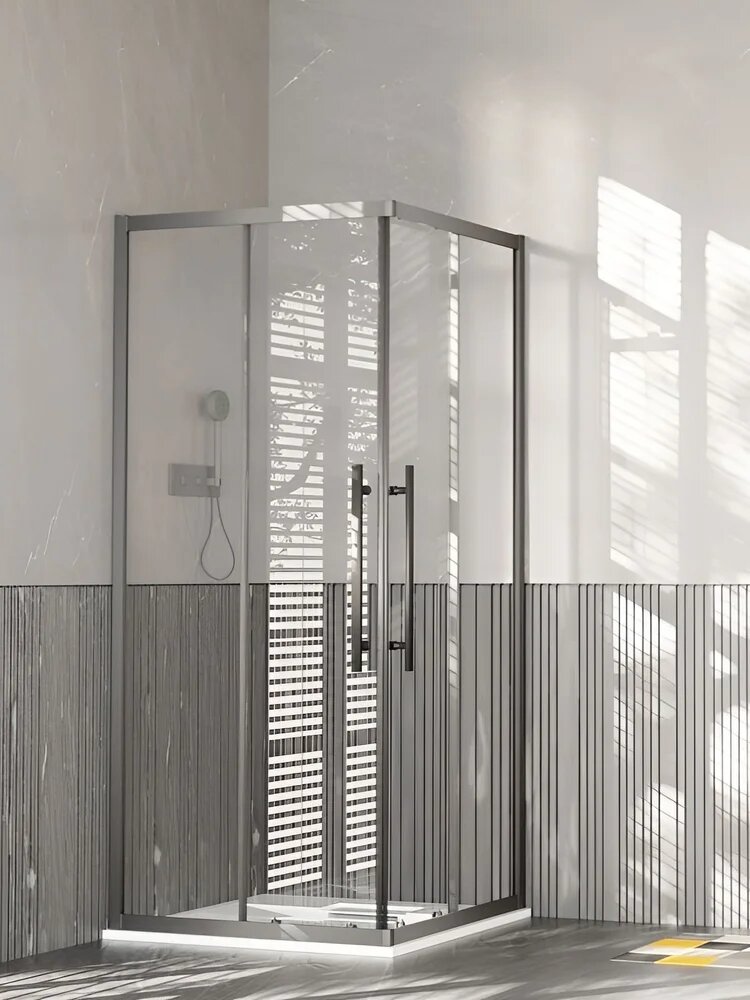 Душевой уголок, душевое ограждение Esbano Flex ESF-90KV-GM ESOGF90KVGM 90х90 см с двумя раздвижными дверками, квадратный, профиль оружейная сталь (Gun Metal), стекло прозрачное 6 мм, без поддона
