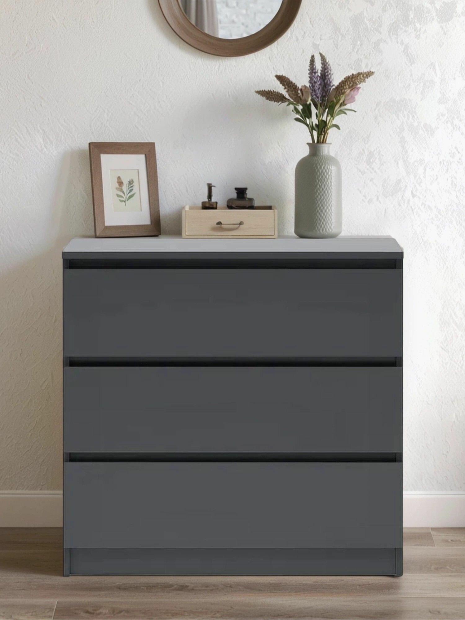 Комод МиФ Челси S-MF0000153, 3 ящика, графитовый, 80x76,8x33 см