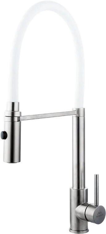 Смеситель для кухни Fashun A54111-8 с гибким изливом, с поворотным изливом, белый, матовый, однорычажный, нержавеющая сталь, с керамическим картриджем