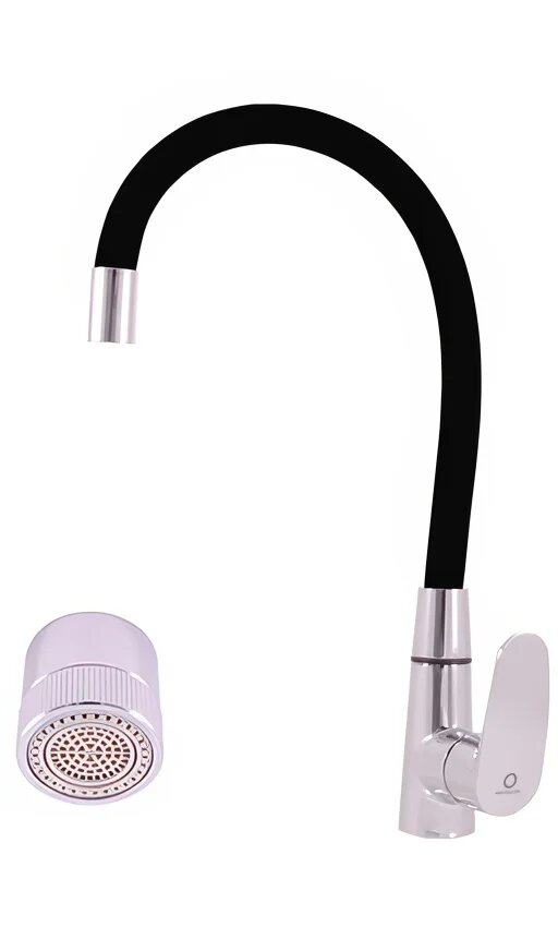 Смеситель для кухни Rav Slezak Amur AM719.5/11C с гибким изливом, с поворотным изливом, хром, черный, глянцевый, однорычажный, с керамическим картриджем