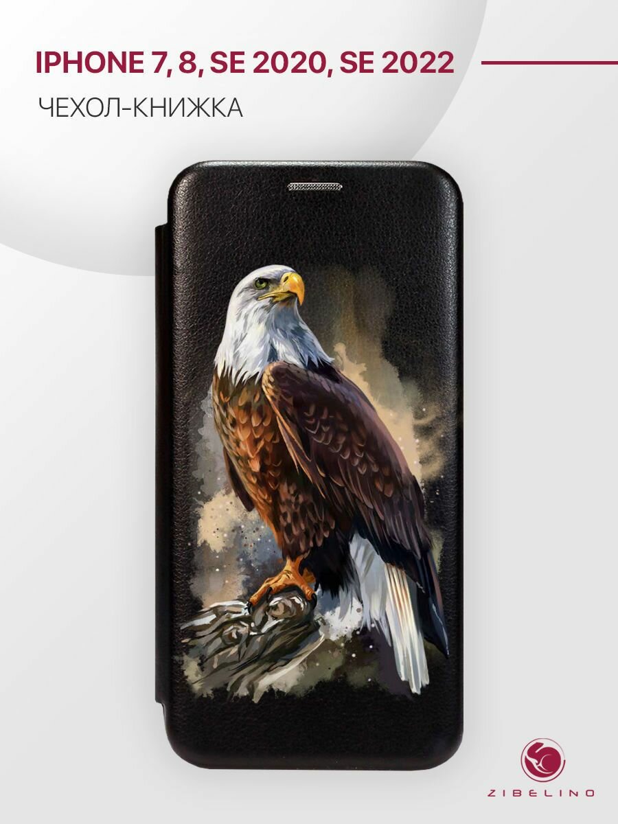 Чехол на iPhone SE 2022, SE 2020, iPhone 7, iPhone 8 с магнитом, черный с принтом орёл / Айфон SE 2022 2020 Айфон 7 8
