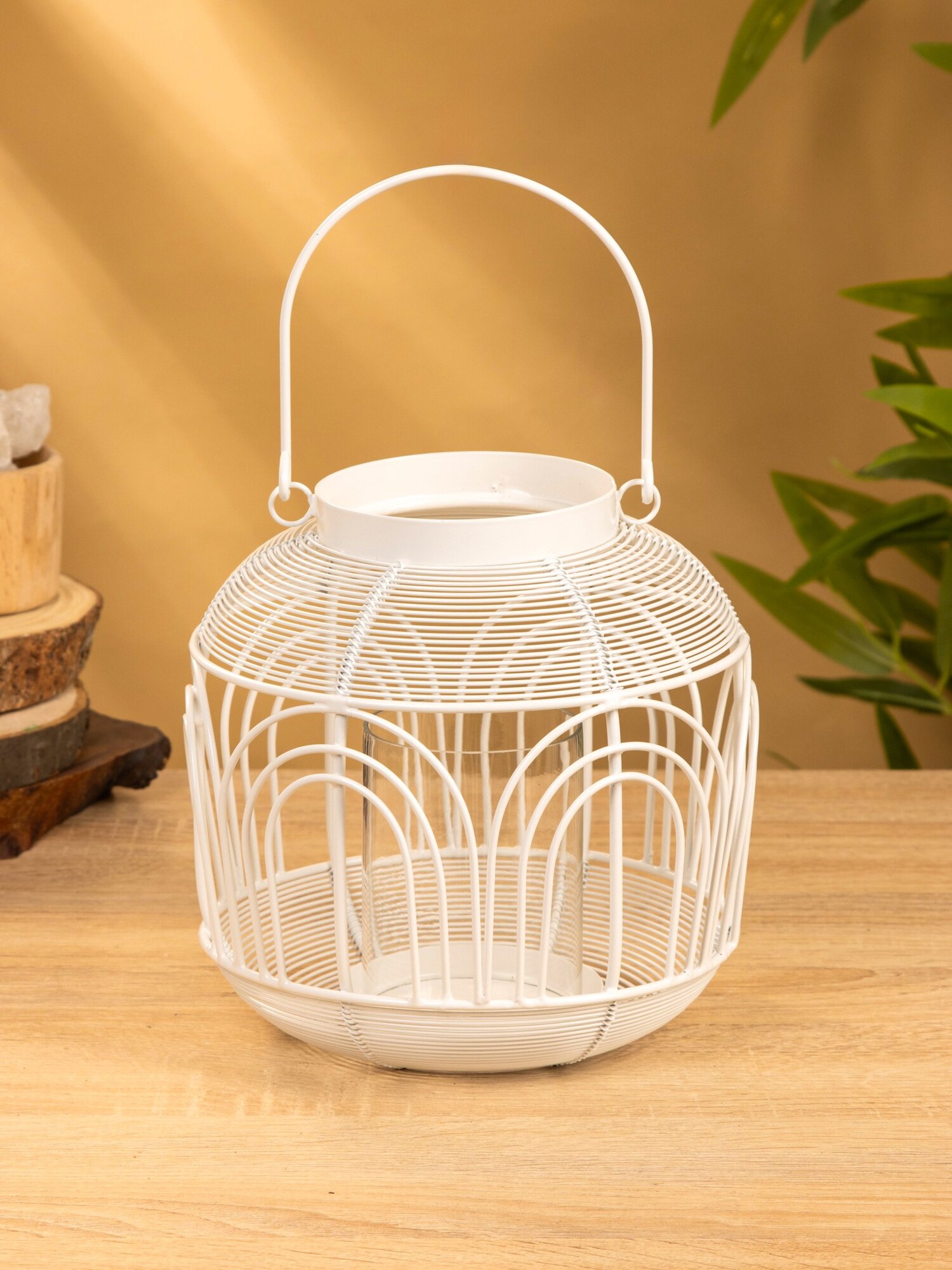 Подсвечник фонарь со стеклянной колбой, 19×19×19.5 см, d=8.5 см, металл, белый