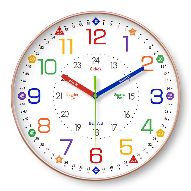 Настенные обучающие часы для детей | 12 дюймов, не тикают | Красочный и весёлый дизайн | Бесшумный кварцевый механизм | Идеально для гостиной, спальни или кухни