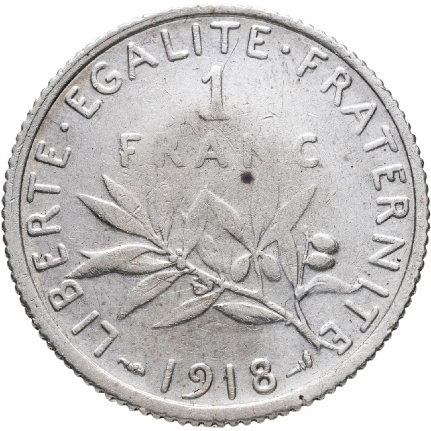 Франция 1 франк franc 1918, Серебро 835, в сохранности VF