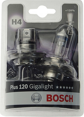 Лампа автомобильная Bosch Gigalight Plus120 H4 60/55W P43t+120% 12V, 2шт, 1987301425