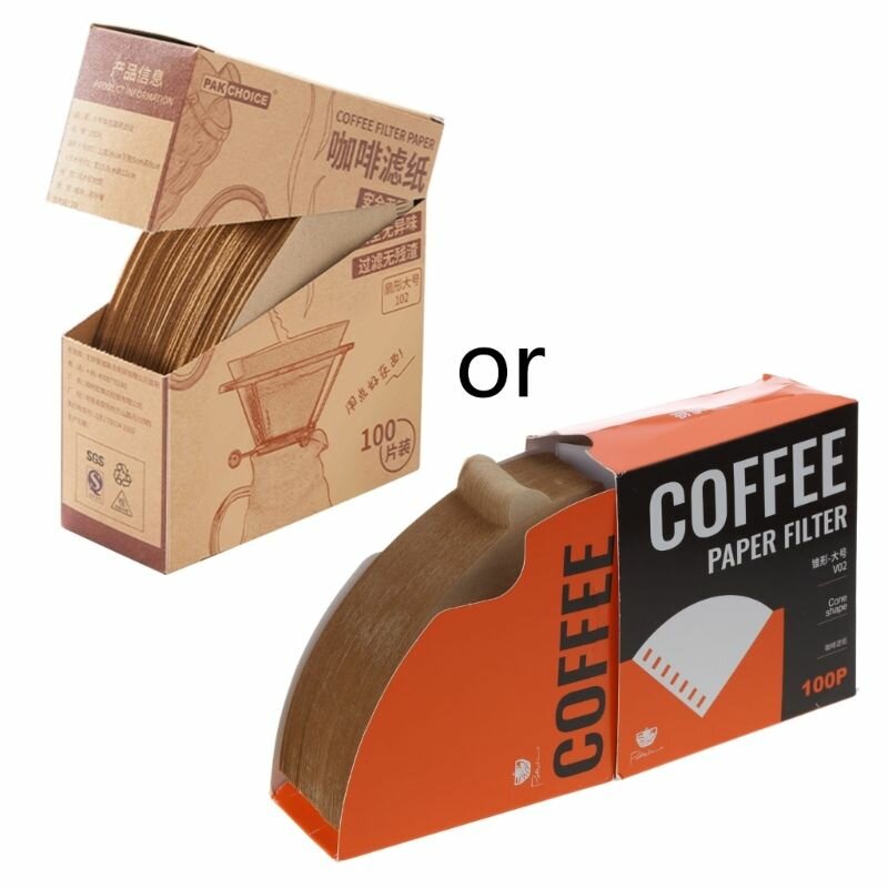100 шт. Натуральные небеленые бумажные фильтры для кофе одноразовые для заваривания, первичный - Вентилятор L