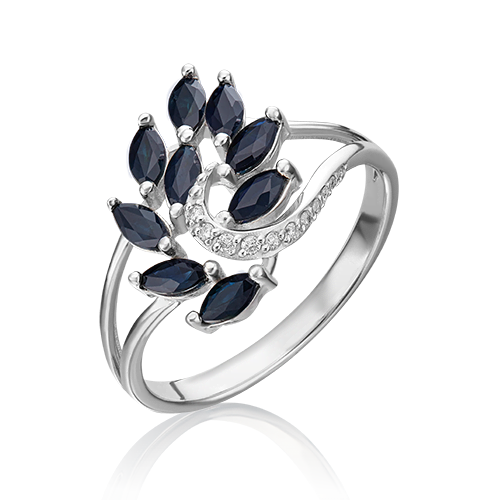 Кольцо, белое золото, 585 проба, сапфир, бриллиант