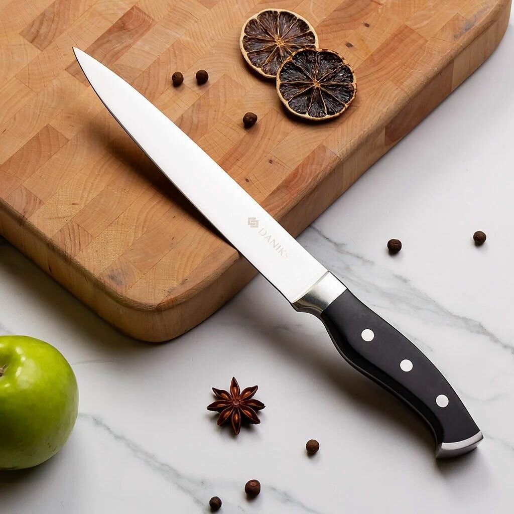 Нож кухонный Daniks, Reference, разделочный, нержавеющая сталь, 20 см, рукоятка дерево, S-K43306-03