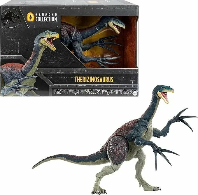 Фигурка динозавра Теризинозавра из коллекции Mattel Jurassic World Dominion Hammond с 25 сочленениями, полностью соединенными когтями, стеклянными глазами и проволочным хвостом HXP73