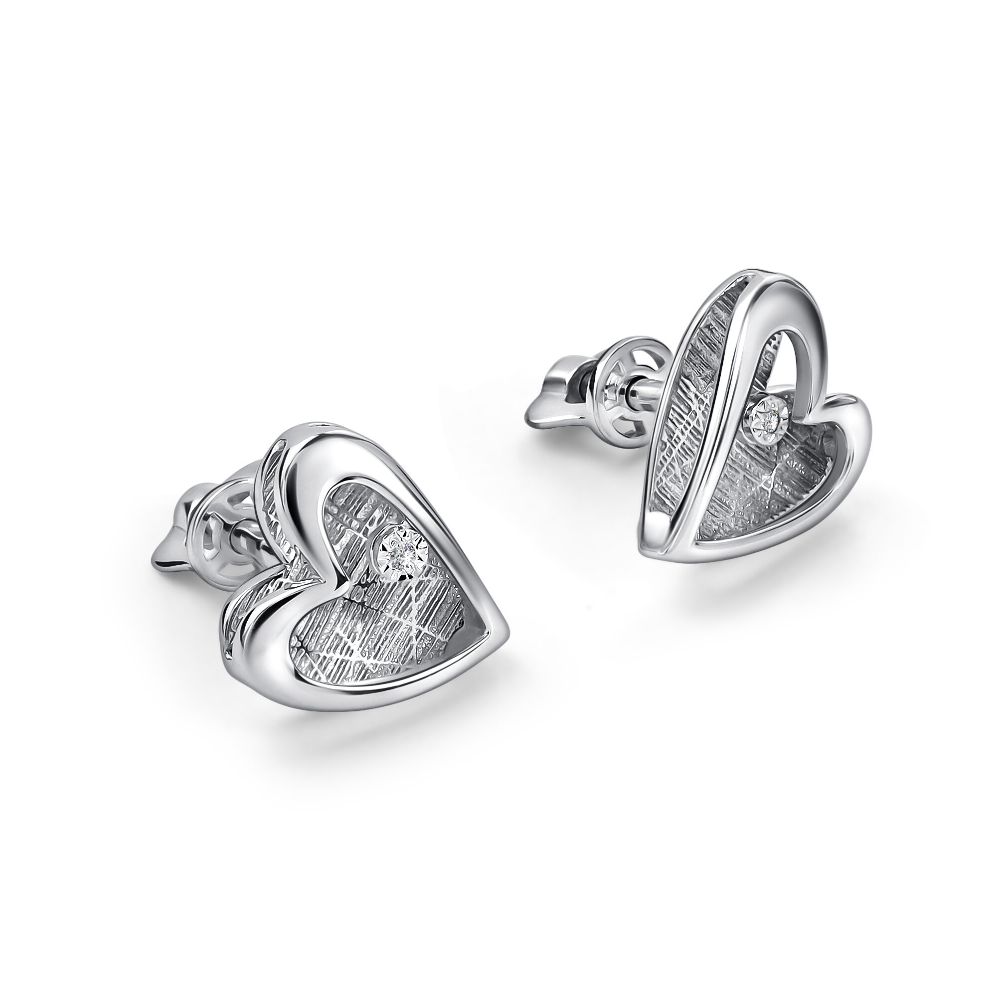 Серьги пусеты, серебро, 925 проба, родирование, бриллиант