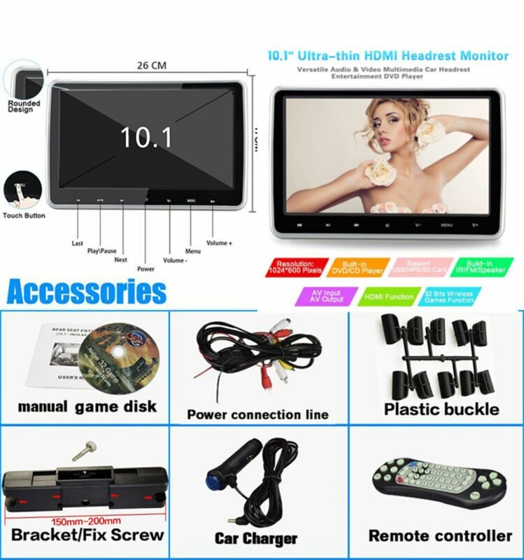 Монитор Подголовника автомобиля, DVD-плеер 10,1 "USB / SD / HDMI, Развлекательная Система для заднего Сиденья
