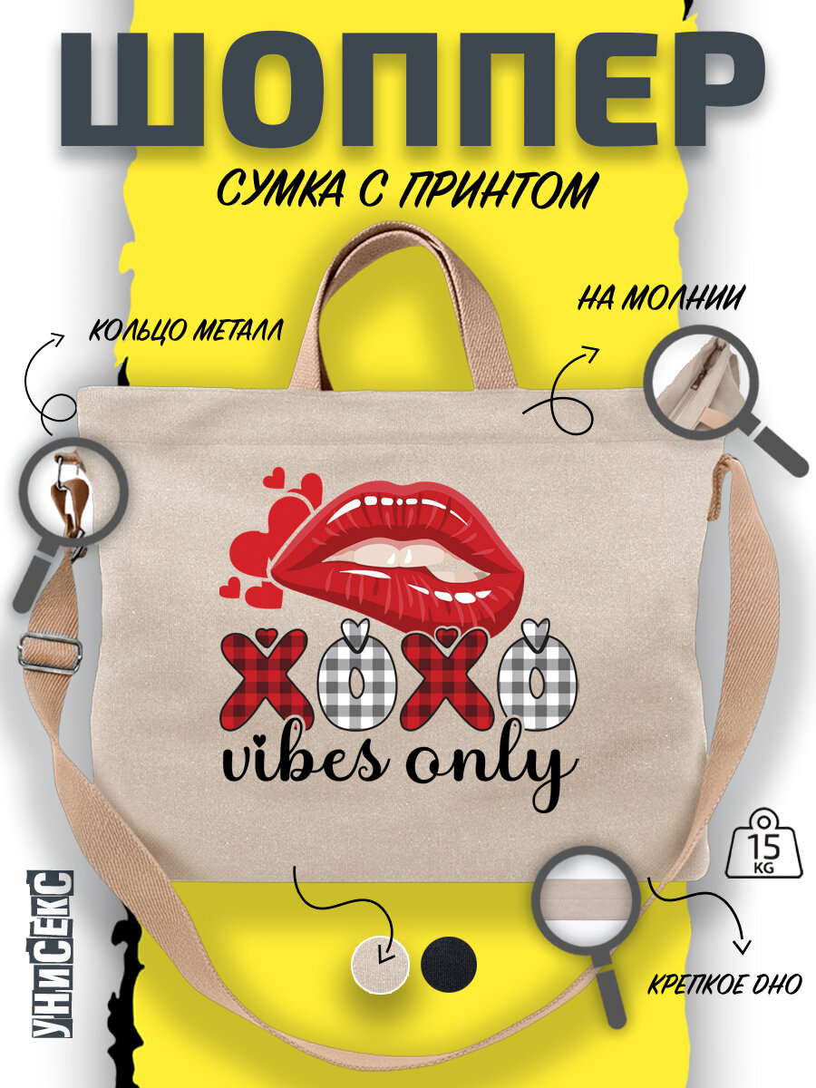 Сумка  шоппер y2k через плечо c губами флюиды