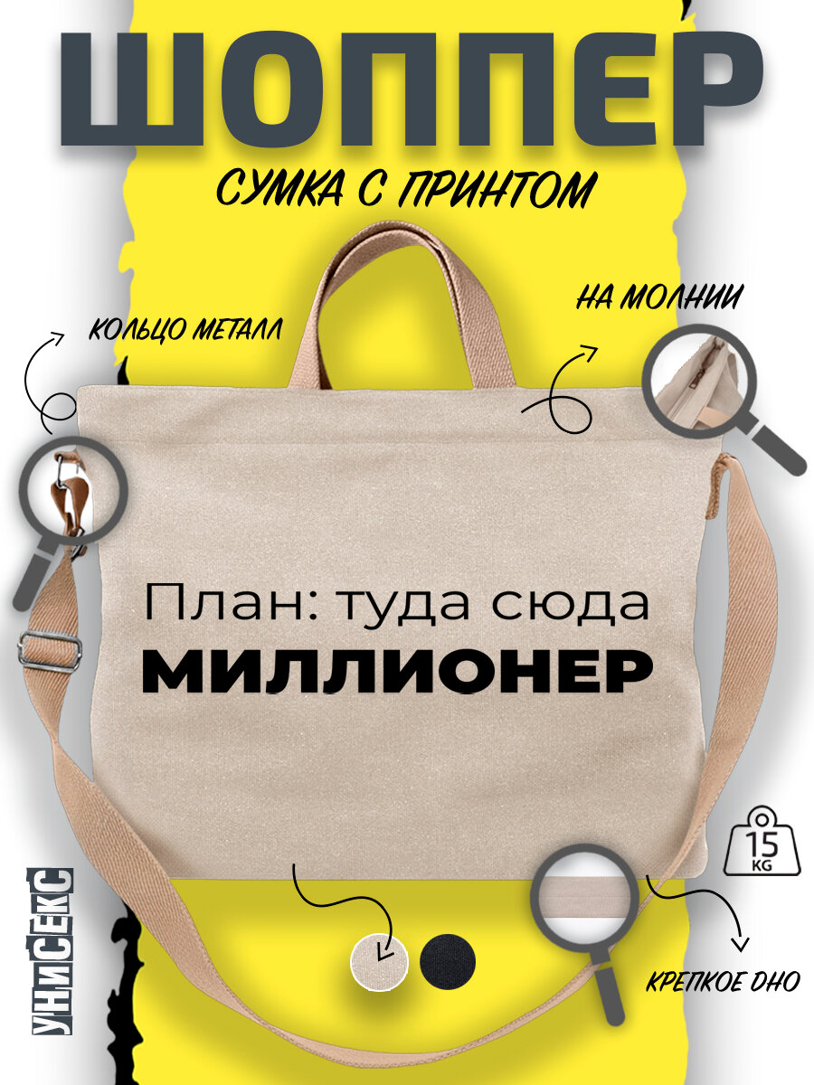 Сумка  шоппер y2k через плечо миллионер