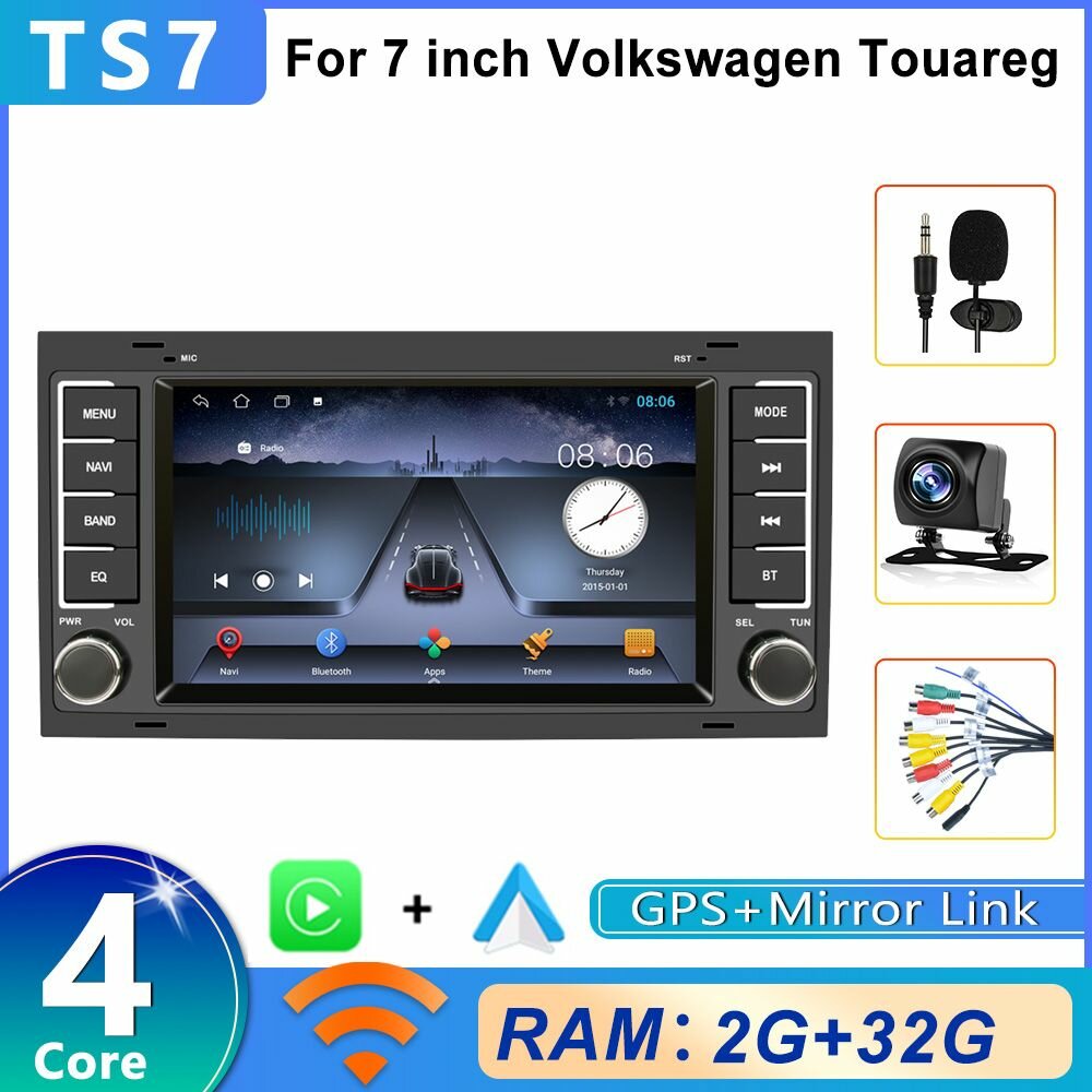 Автомагнитола Volkswagen Touareg 2004-2011 Андроид Carplay Android Auto FM навигатор Wi-Fi IPS сенсорный экран 7 дюймов
