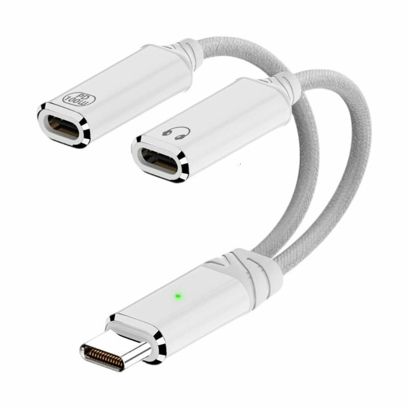 2 в 1 Type C к USB 2.0 адаптер с портом зарядки 100W OTG кабель, Белый - Тип C Тип C