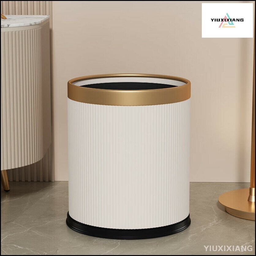 Эксклюзивное мусорное ведро Feida Sanhe Living Room на 15 л, крупное двухслойное в роскошном золотом обрамлении, выполнено в тёмносером тоне