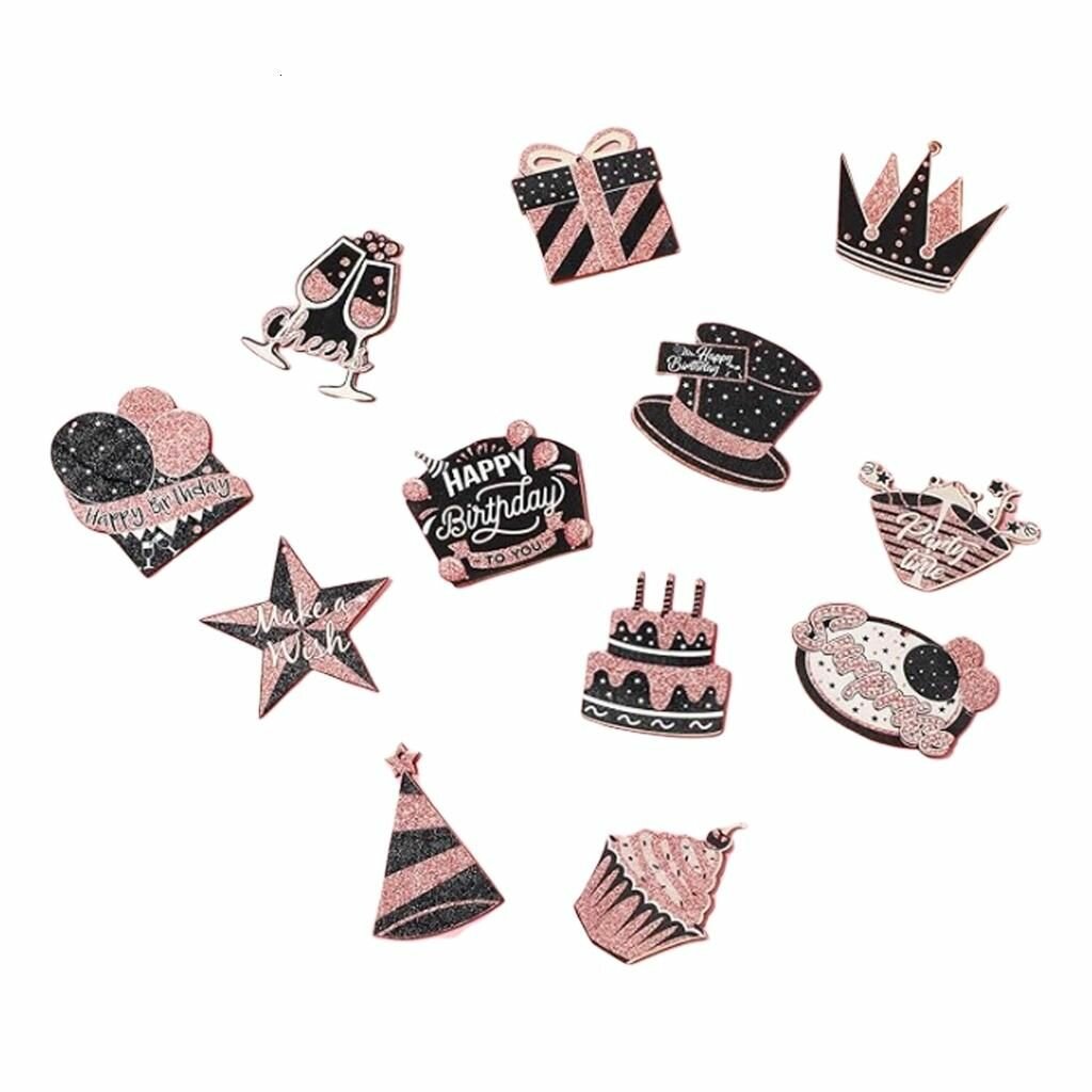 Декоративная подвеска с Днем рождения из розового золота и черного цвета -набор из 12 предметов