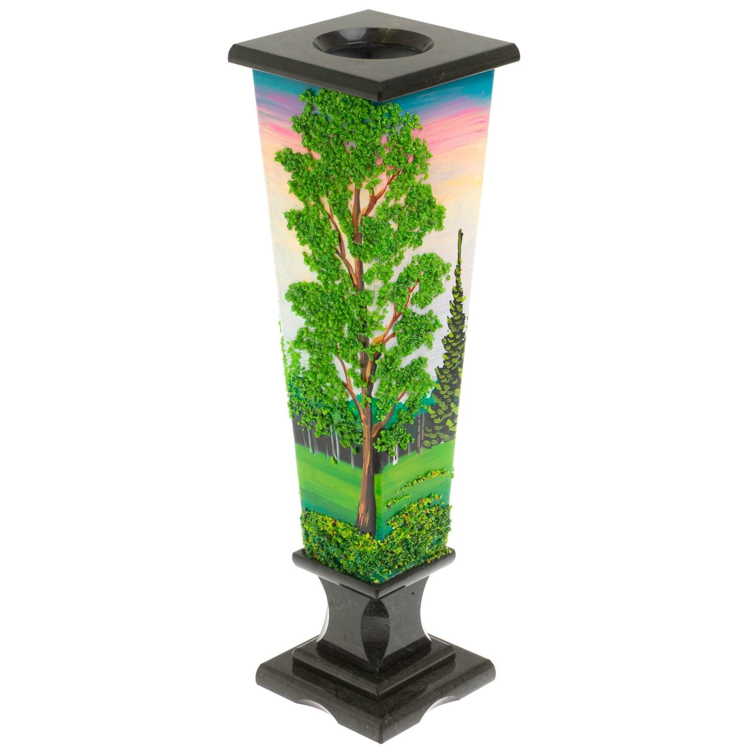 Ваза "Лето" черный змеевик каменная крошка 12х12х34 см 129964