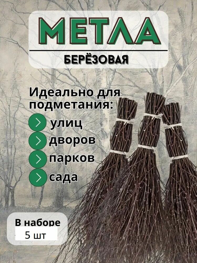 Метла уличная березовая без черенка. 5штук