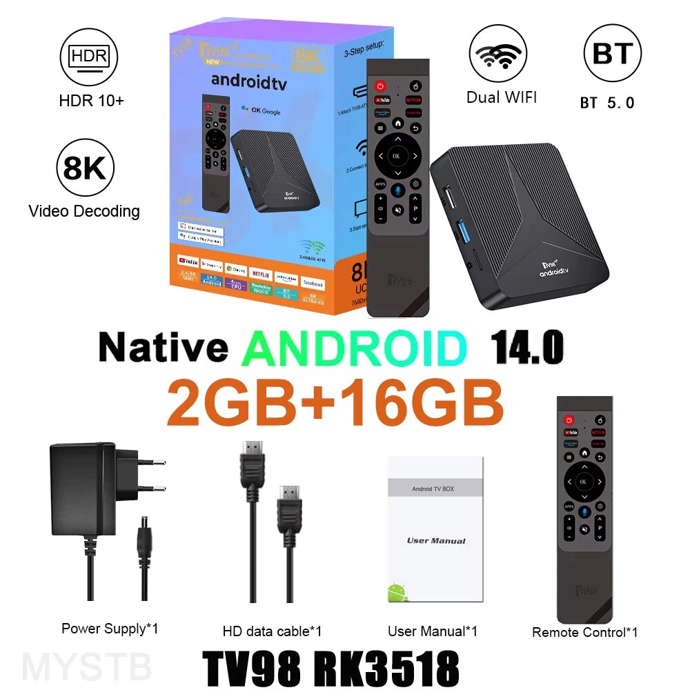 Bluetooth-динамик Box 4K Real Android 14 RK3518, 8K HDR10 Dual WiFi BT5.0