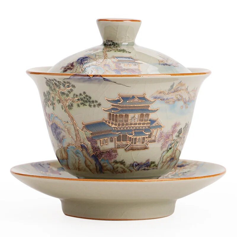 Дворец Ru Yao фарфоровый набор Gaiwan для чайной посуды чайная чашка китайские желтые чаши чаван чайная церемония магазин лилии Deng'S, 150ml gaiwan, 150ml