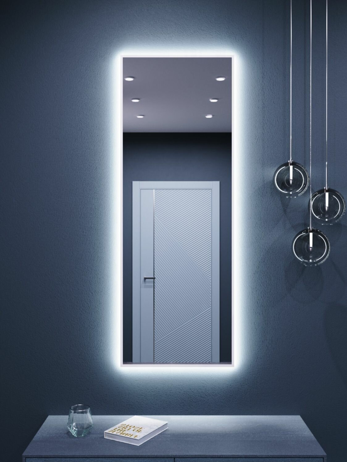 Зеркало настенное 120х40 см. ONE MARKET с подсветкой в алюминиевой раме. Свет: Холодный белый 6000К, Белое