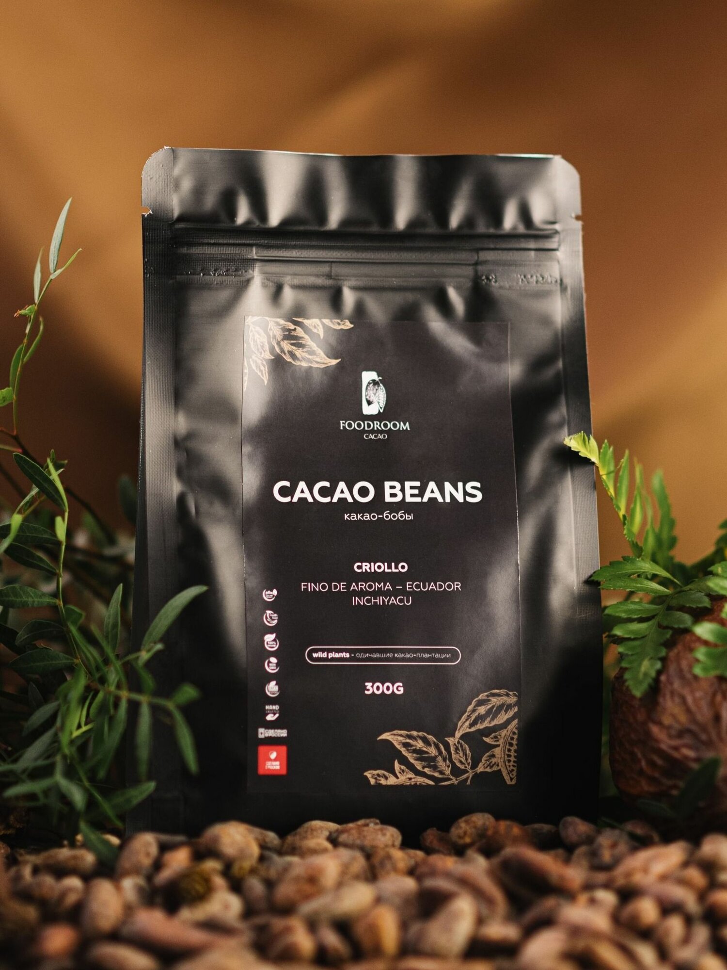 Какао-бобы сырые ферментированные Criollo Fino de Aroma Ecuador Inchiyacu 300гр