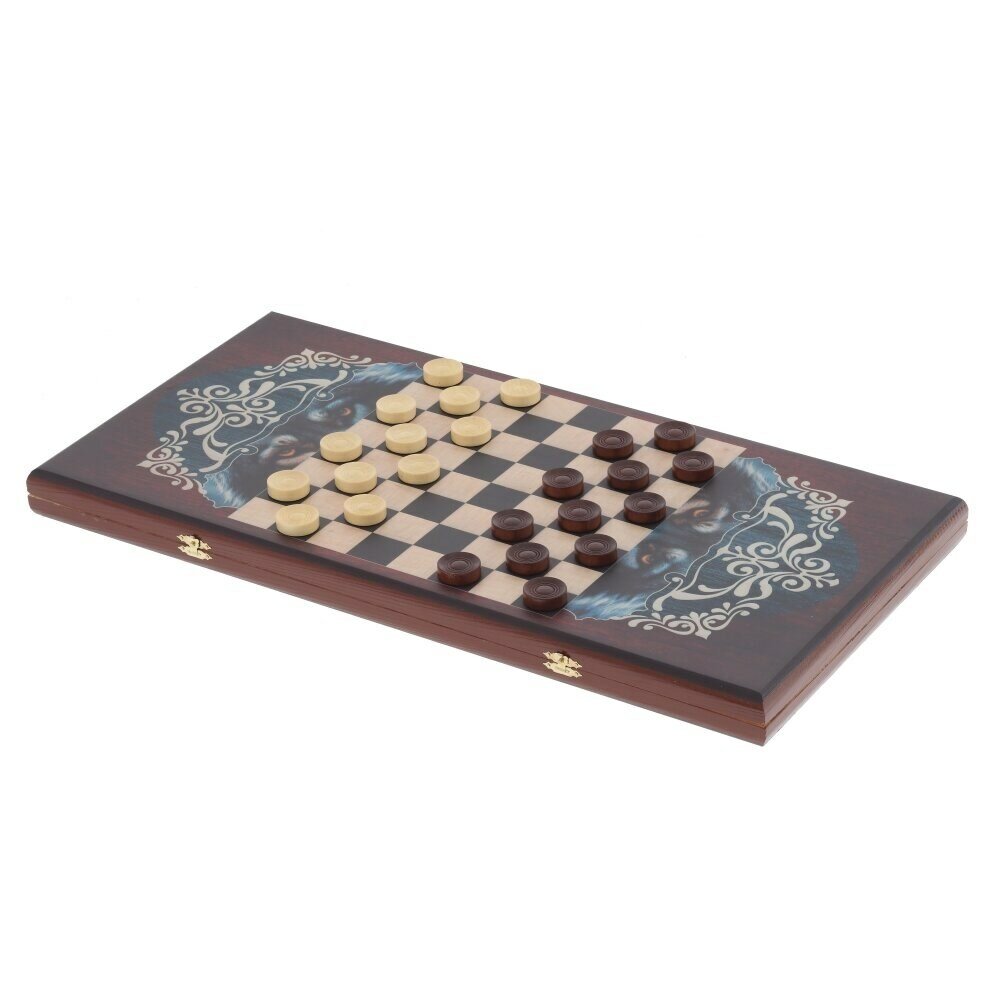 Игра настольная 2 в 1 ( шашки, нарды) "Волк вожак", L=60 W=30 H=4 см