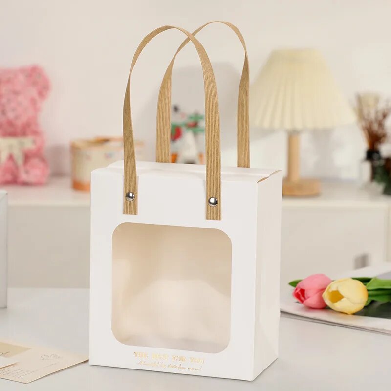 20 подарочных пакетов из крафт-бумаги с прозрачным окном белый, 18x8.5x21cm