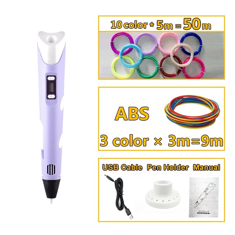 3d-ручки DIY, 3d-камуфляжный принтер, ручка для рисования, 3d-ручка для детей с пла-нитью 1,75 мм, Рождество, день рождения, Purple C, Программируемая логическая матрица Filagment