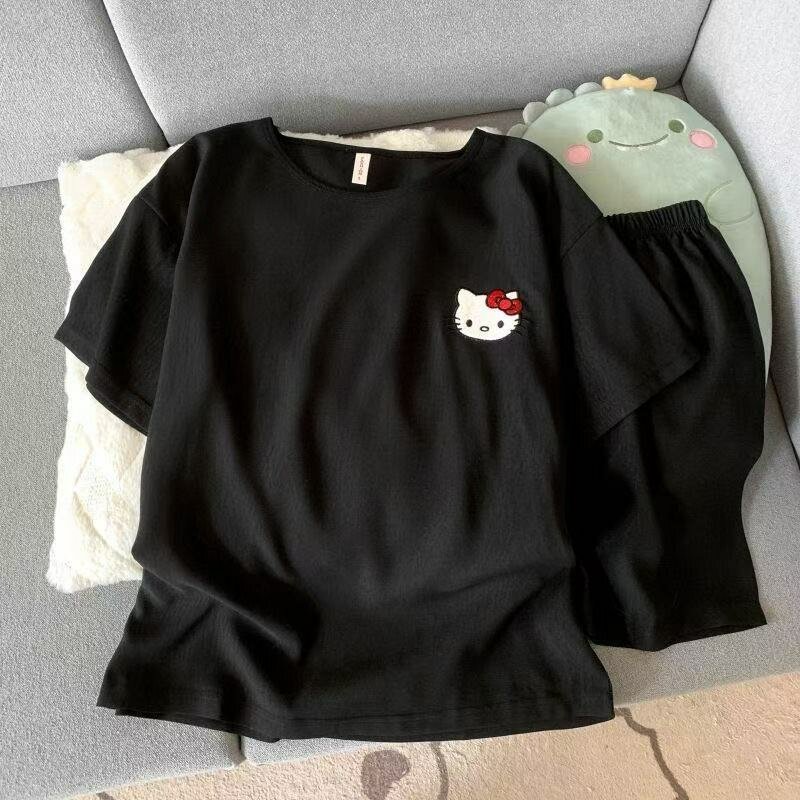 Женская пижама из хлопка с короткими рукавами, свободный и удобный домашний костюм с круглым вырезом, размер: XL