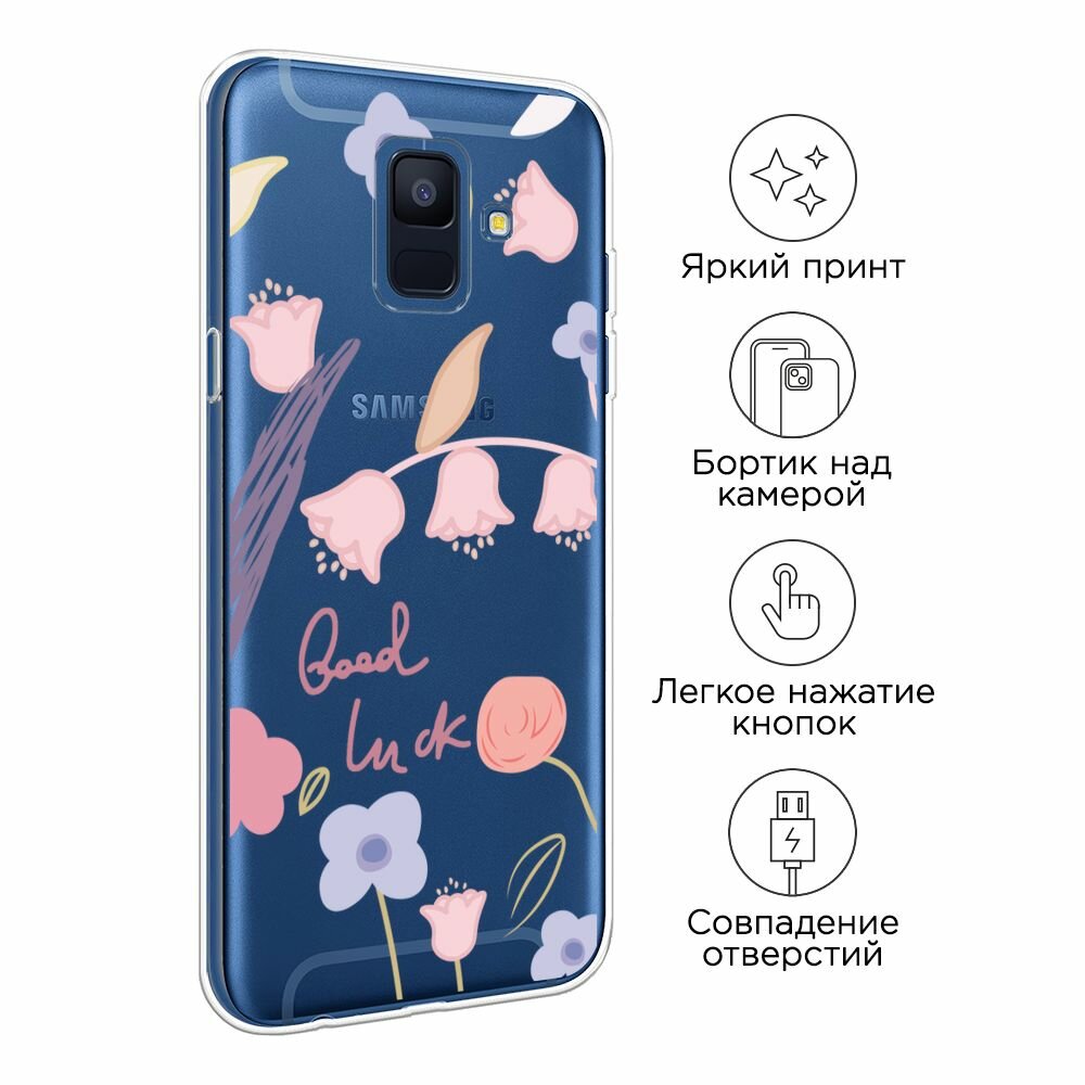 Чехол на Samsung Galaxy A6 / Самсунг Галакси А6 с принтом "Lucky flowers", прозрачный — фото 1