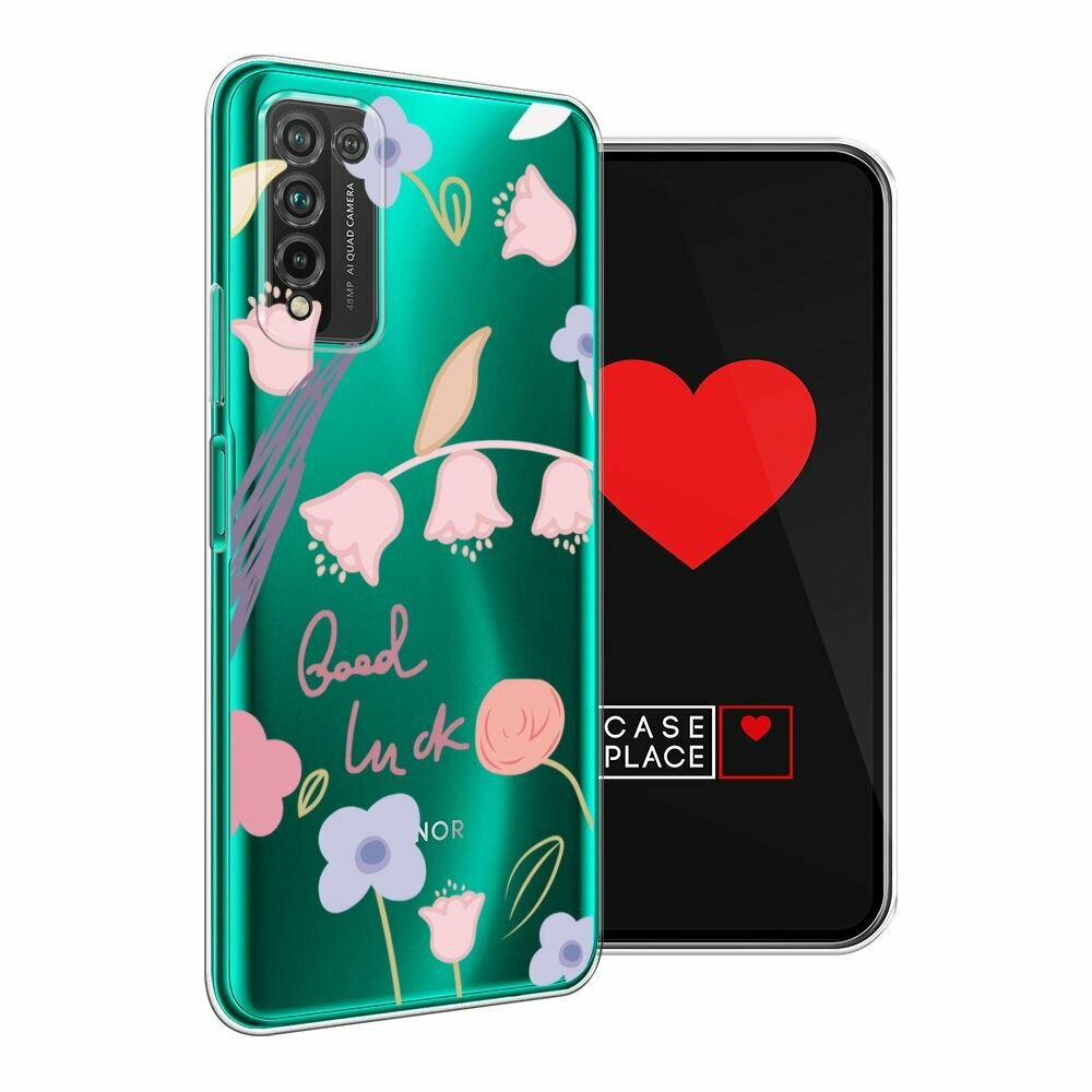 Чехол на Honor 10X Lite / Хонор 10X Лайт с принтом "Lucky flowers", прозрачный — фото 1